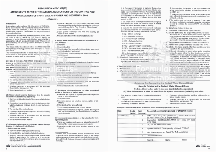 Ballast Water Record Book - Log Book - Amnautical