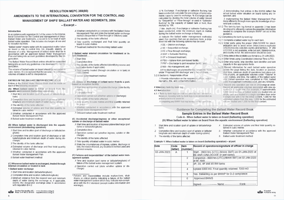 Ballast Water Record Book - Log Book - Amnautical