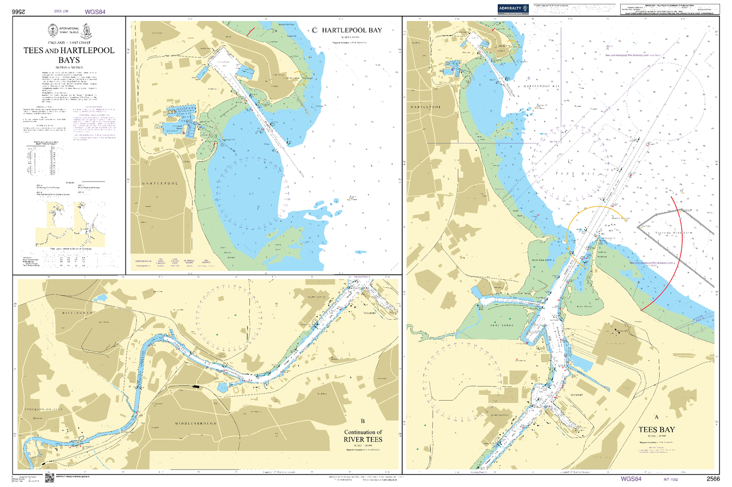 British Admiralty Nautical Chart 2566: Tees and Hartlepool Bays ...