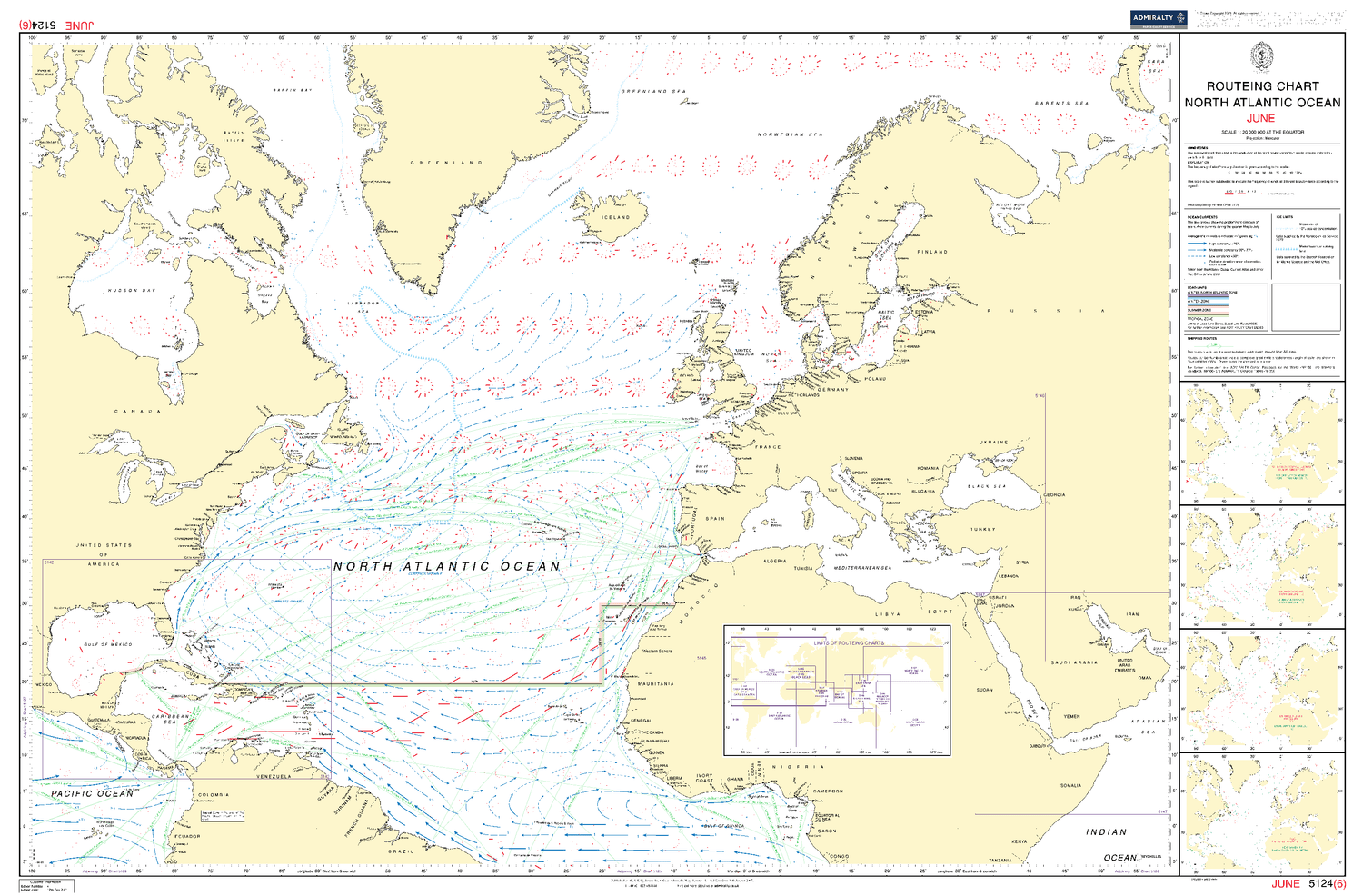 British Admiralty Routeing Chart 5124: North Atlantic Ocean - Amnautical