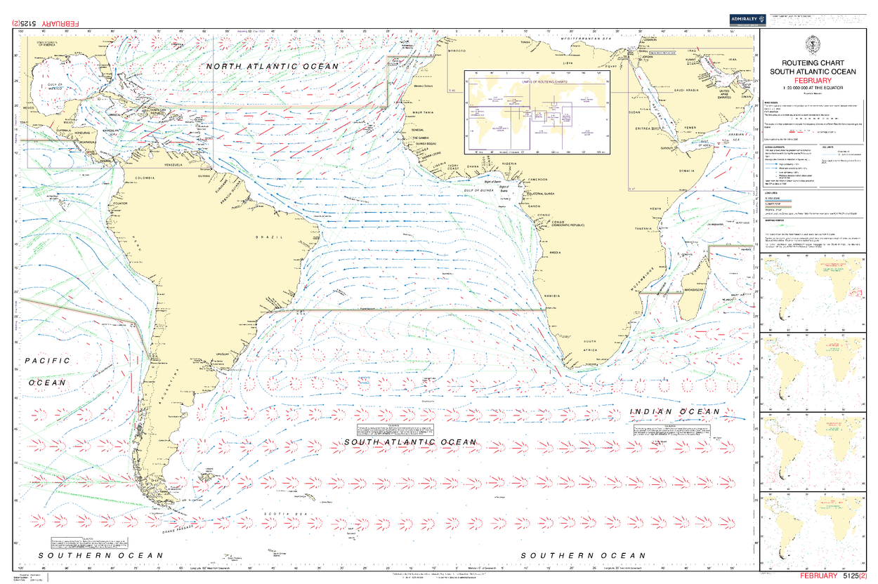 British Admiralty Routeing Chart 5125: South Atlantic Ocean - Amnautical
