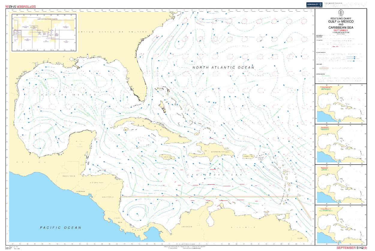 British Admiralty Routeing Chart 5142: Gulf of Mexico and Caribbean Se ...