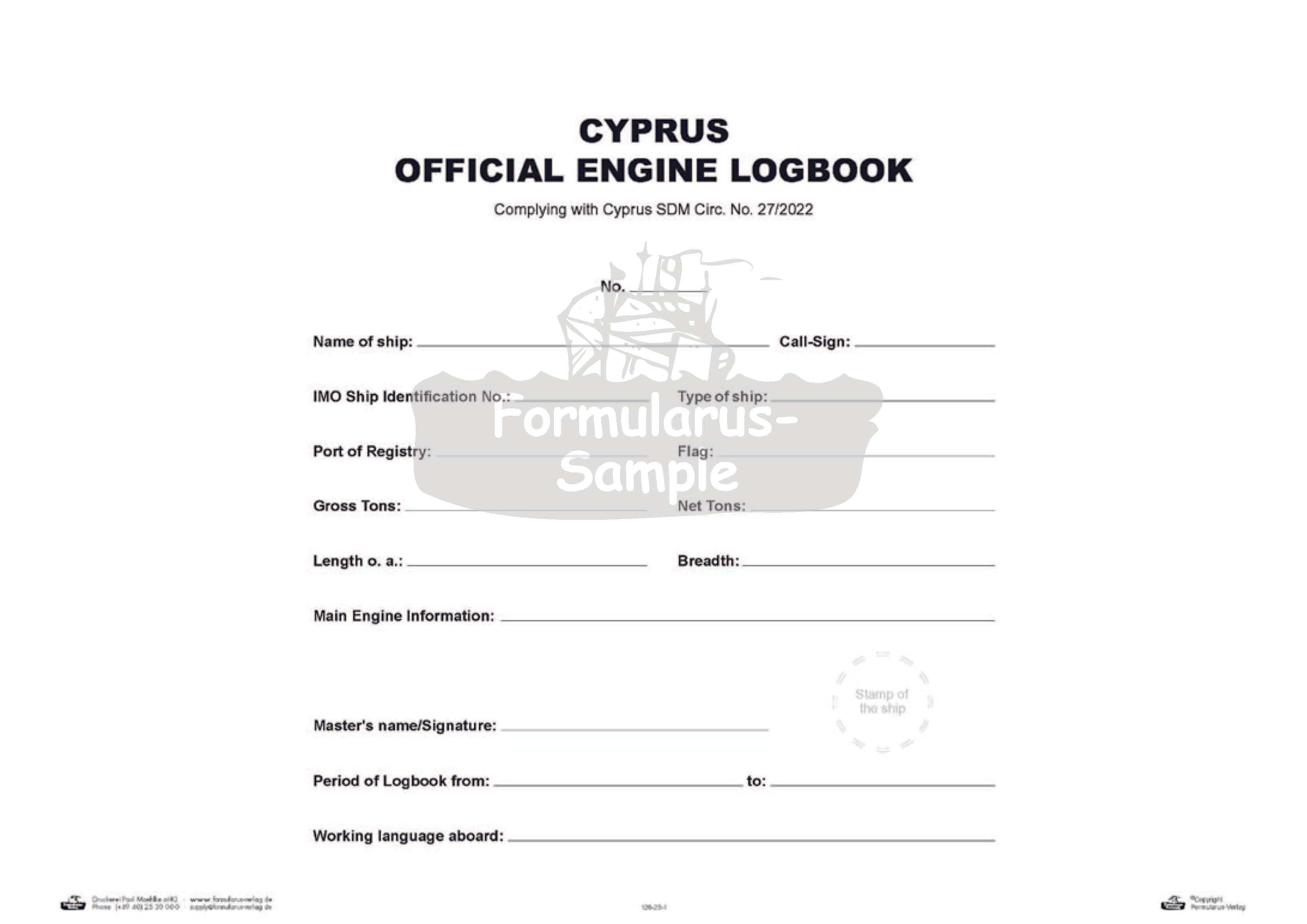 Cyprus Official Engine Log Book - Amnautical