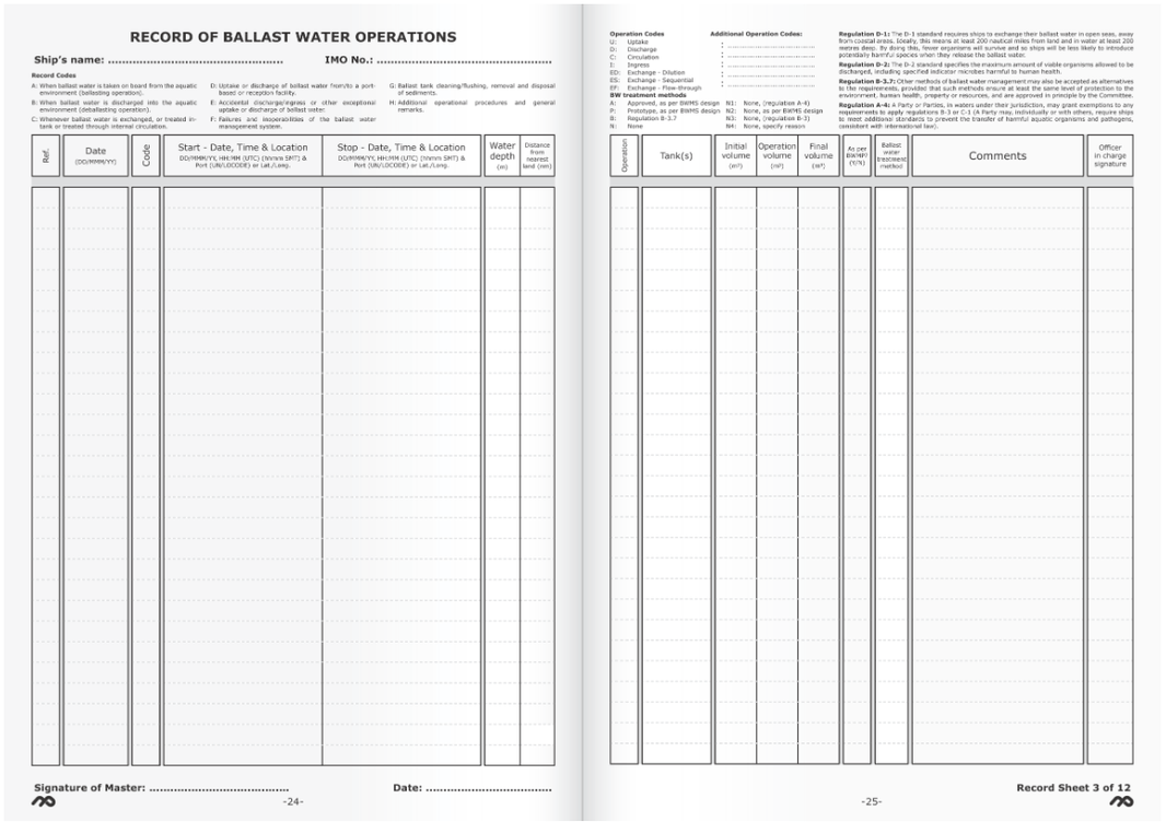Maritime Progress Water Ballast Record Book | Ballast Log Book - Amnautical