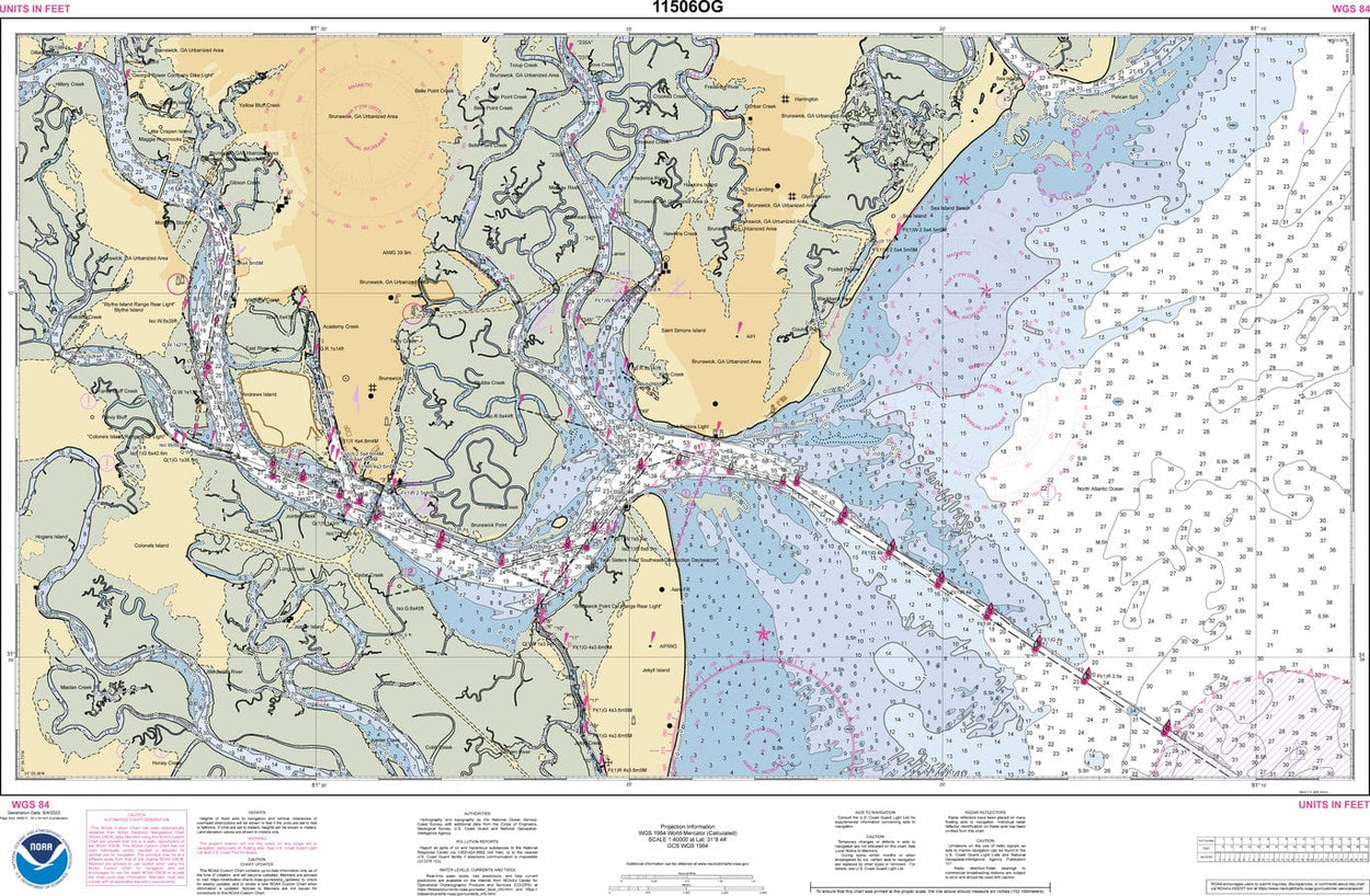 NOAA Nautical Chart 11506: St. Simons Sound, Brunswick Harbor and Turt ...