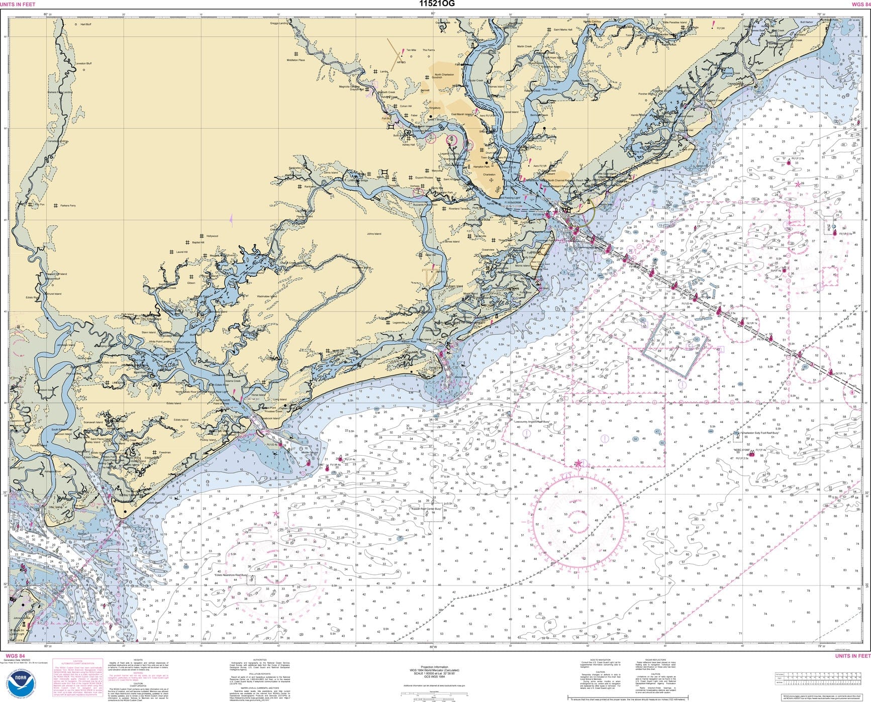 NOAA Nautical Chart 11521: Charleston Habor and Approaches - Amnautical