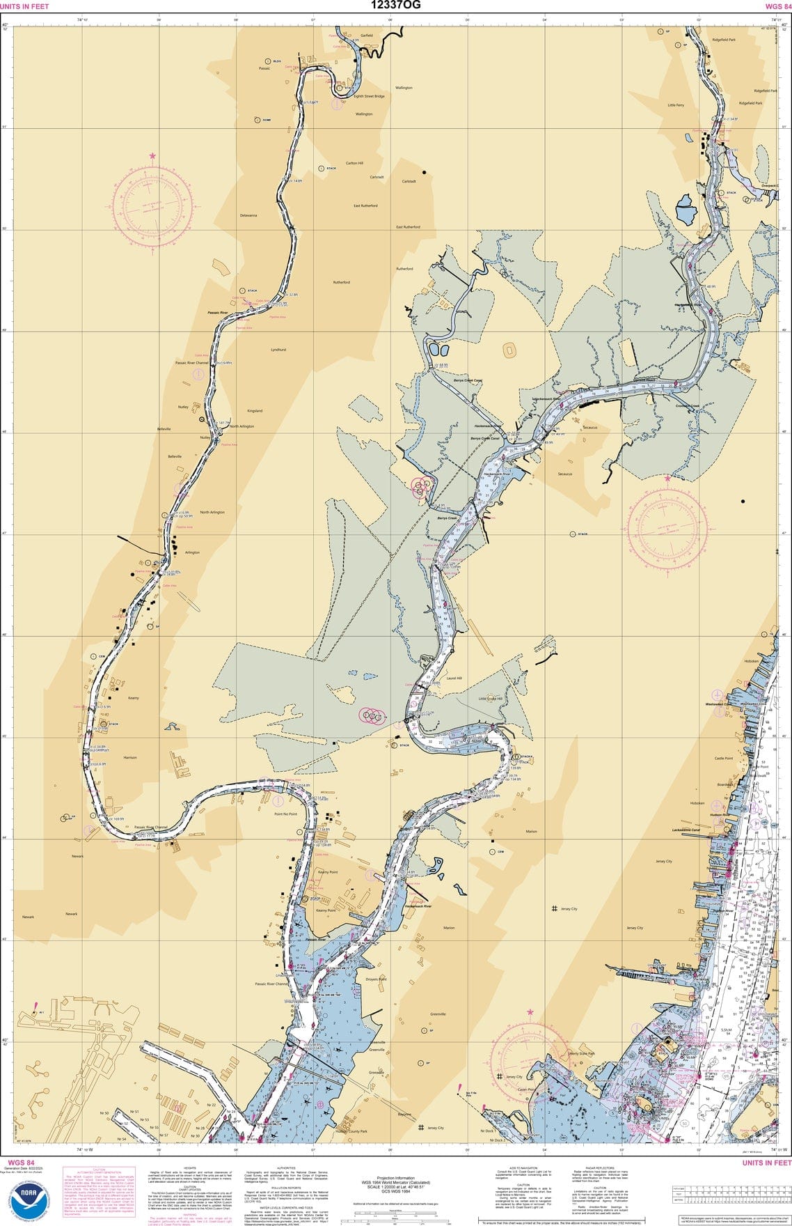 NOAA Passaic River Depth Chart 12337: Map of Passaic and Hackensack ...