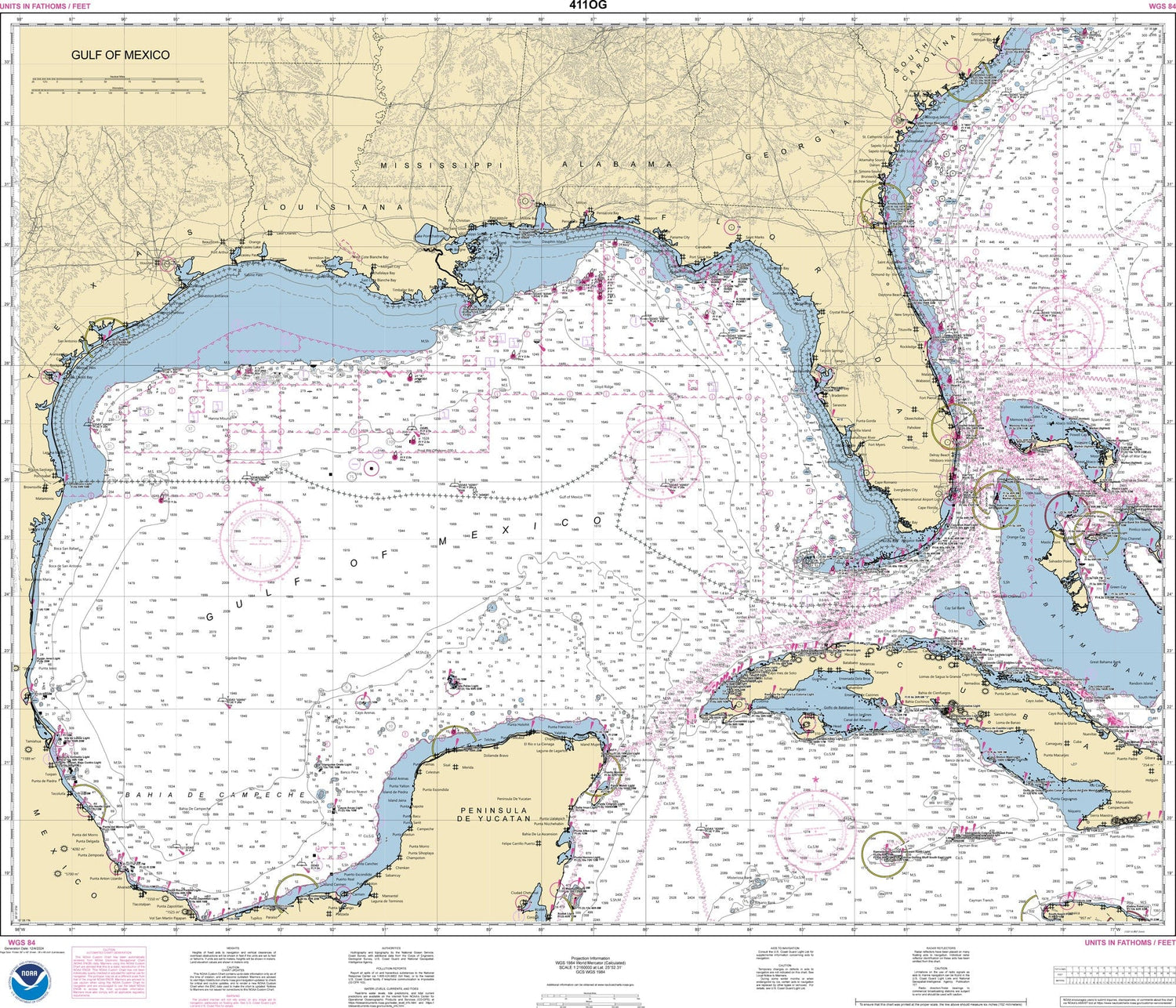 NOAA Nautical Chart 411: Gulf of Mexico | Gulf of Mexico Depth Chart ...