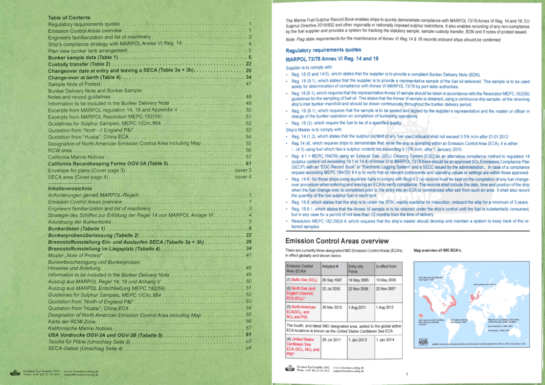 Bunker Sample and SECA Fuel Change-Over Record Book | Bridge & Deck Log ...