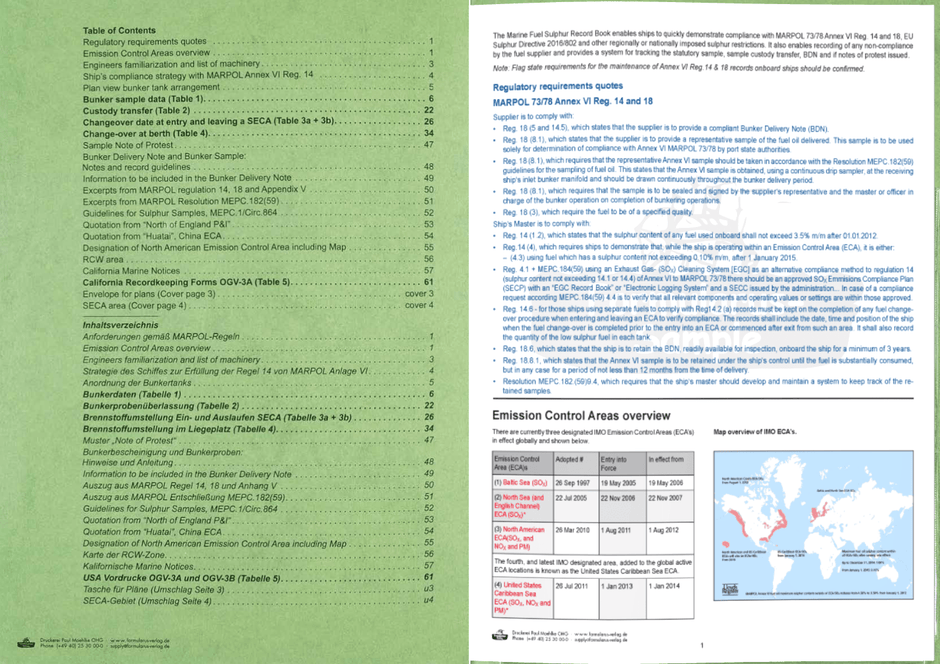 Bunker Sample and SECA Fuel Change-Over Record Book | Bridge & Deck Log ...