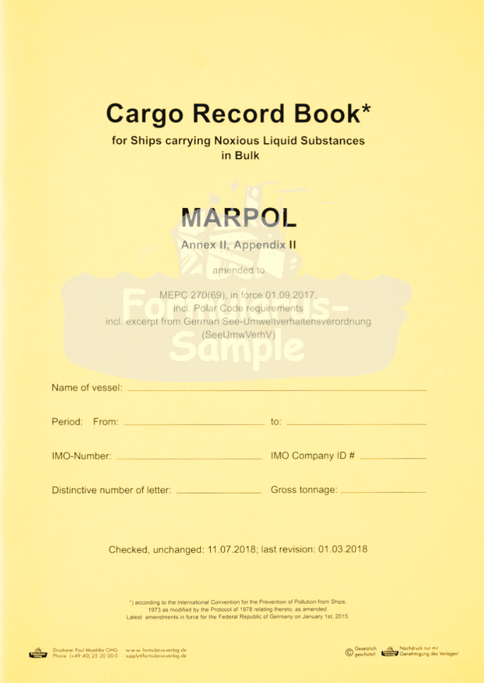 Cargo Record Book for Ships Carrying Noxious Liquid Substances in Bulk - Amnautical