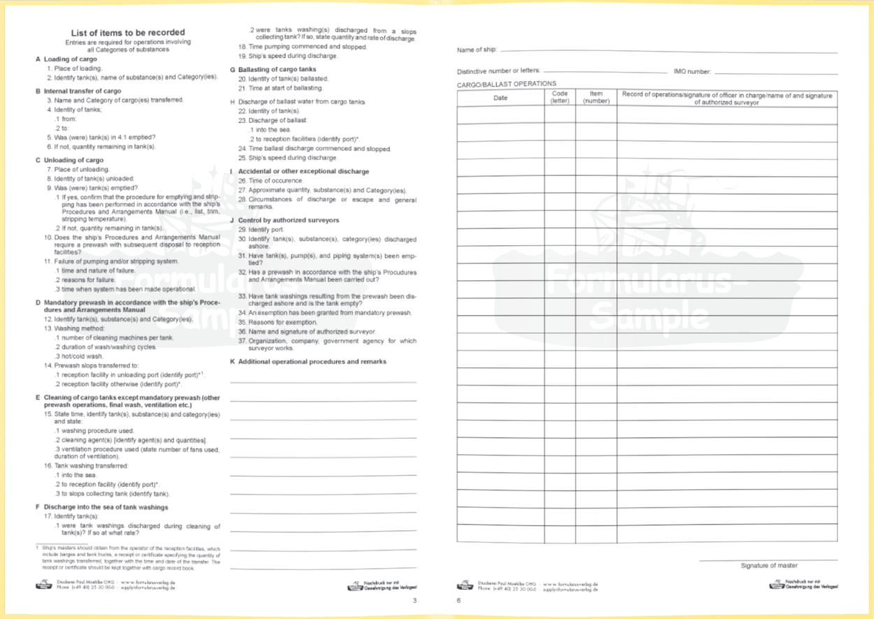 Cargo Record Book for Ships - MARPOL Annex II Compliance - Amnautical