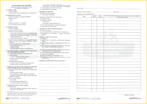 Cargo Record Book for Ships - MARPOL Annex II Compliance - Amnautical