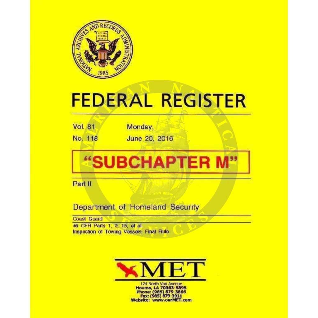 Buy CFR 46 Subchapter M: Towing Vessel Inspection Regulations - Amnautical