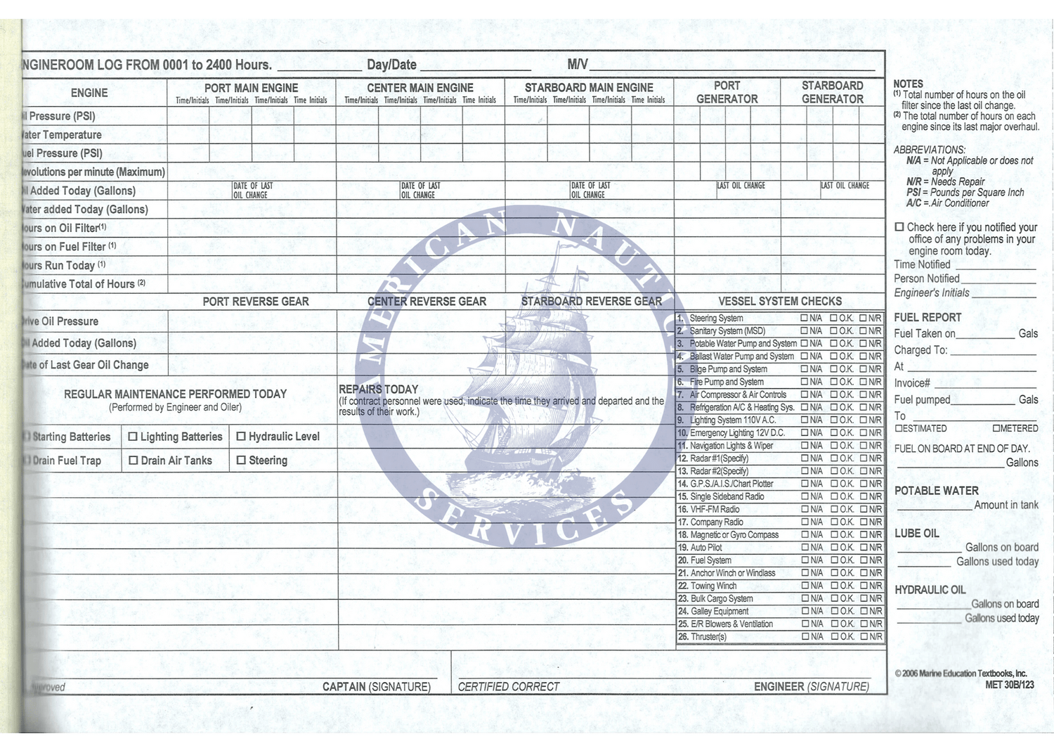Daily Engineroom Logbook - Type 30B - Amnautical