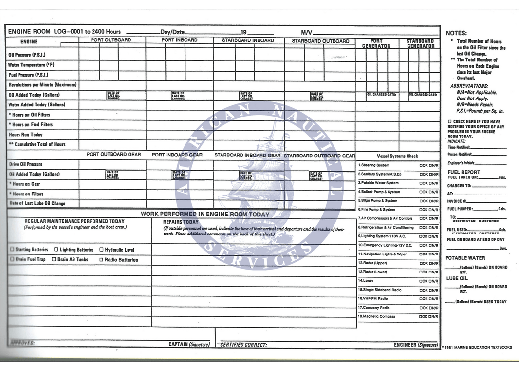 Engineroom Log 4-Engine 2-Part Logbook - Amnautical