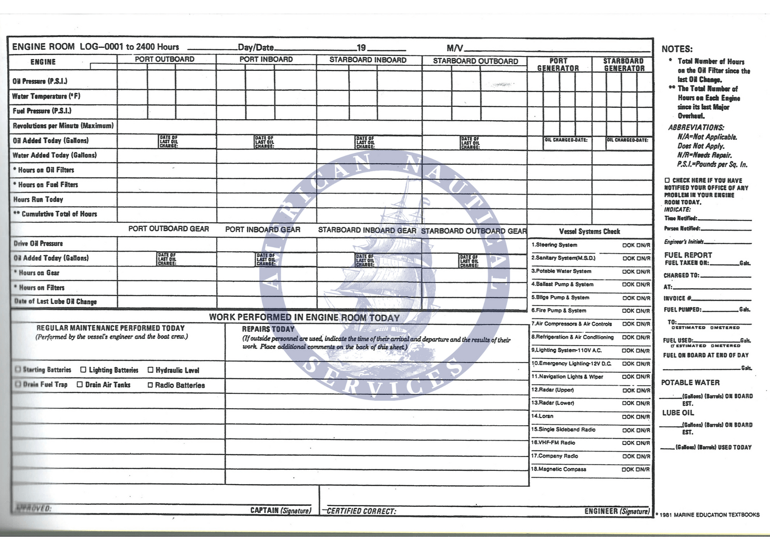 Engineroom Log 4-Engine 2-Part Logbook - Amnautical