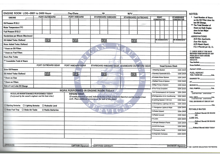 Engineroom Log 4-Engine 2-Part Logbook - Amnautical