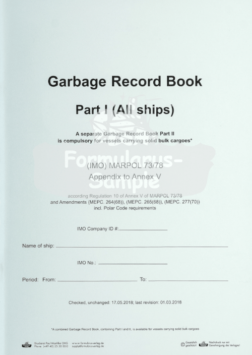 Garbage Record Books | Garbage Log Books | Garbage Logbooks - Amnautical