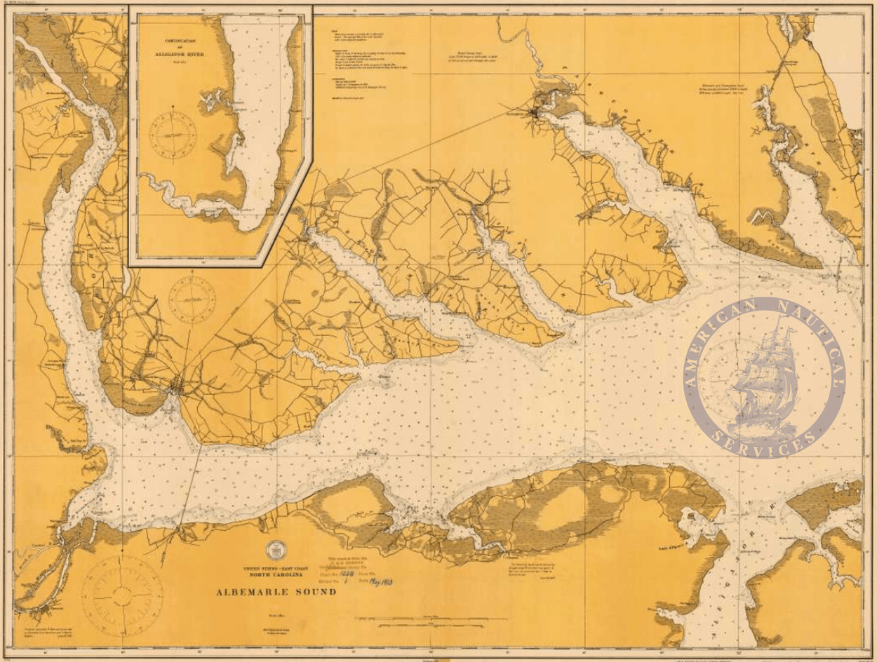 Historical Nautical Chart 1228-05-1913: NC, Map of Albemarle Sound Year ...