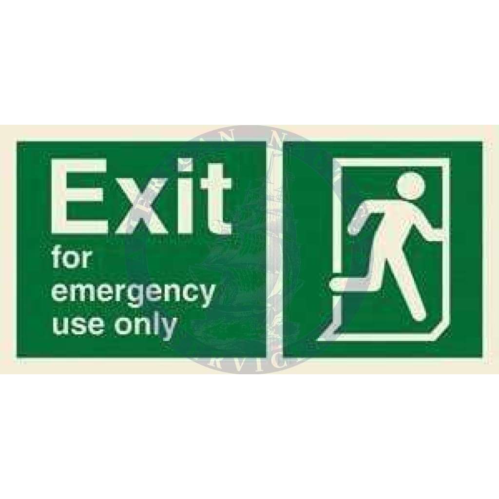 Marine Direction Sign: Exit for emergency use with running man on righ ...
