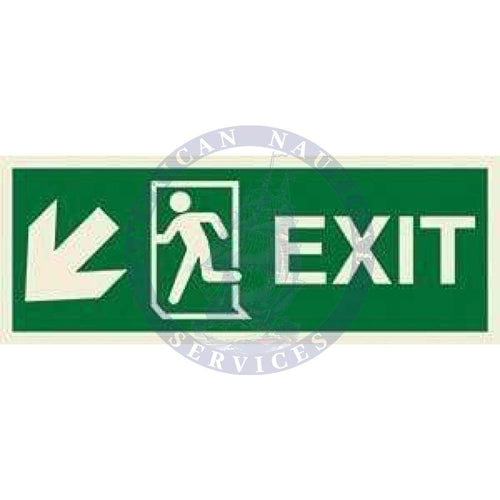 Marine Direction Sign: EXIT + Running man symbol + Arrow diagonally do ...