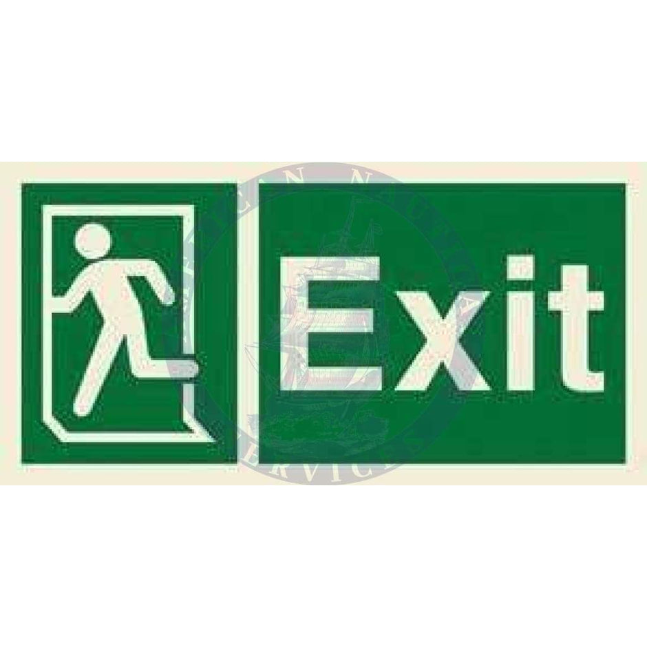 Marine Direction Sign: Exit + Running man symbol on left - Amnautical