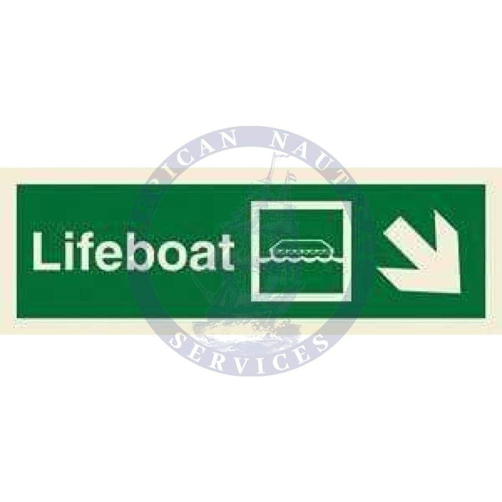 Marine Direction Sign: Lifeboat + Symbol + Arrow diagonally down right ...