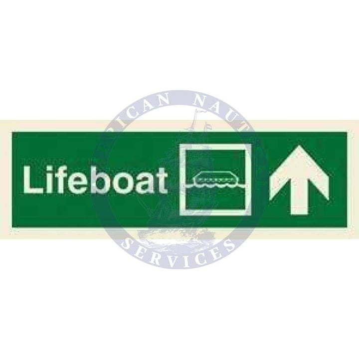 Marine Direction Sign: Lifeboat + Symbol + Arrow up on right - Amnautical