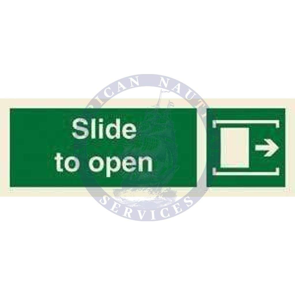 Marine Direction Sign: Slide to open + Arrow and symbol to right ...