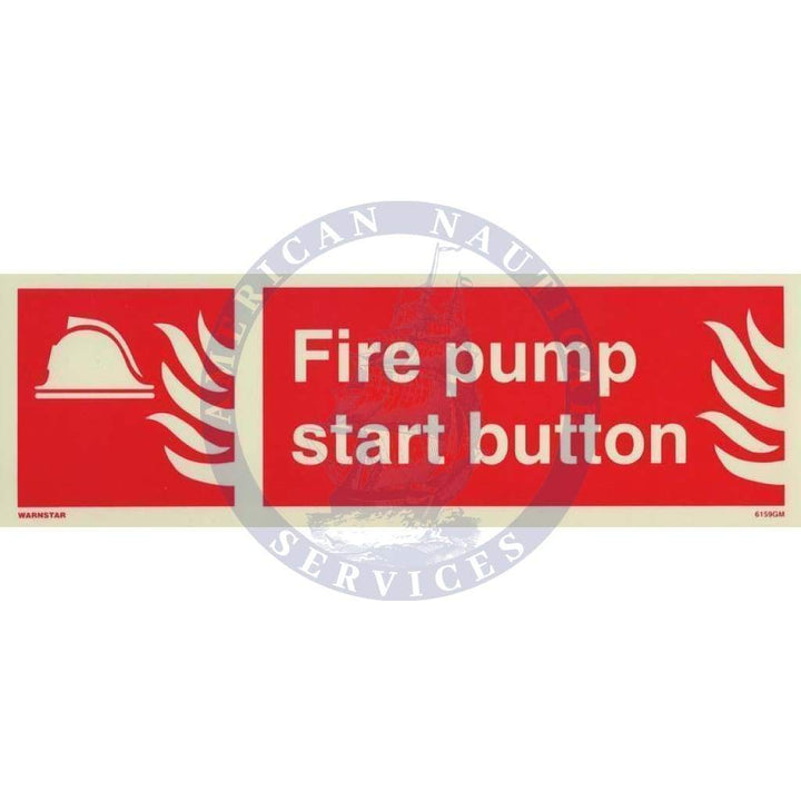 Marine Fire Equipment Sign: Fire Pump Start Button + symbol - Amnautical