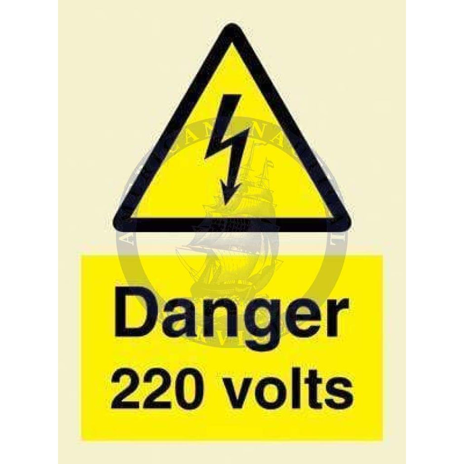 Marine Hazard Sign: Danger 220 Volts - Amnautical