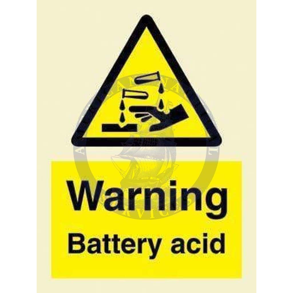 Marine Hazard Sign: Warning Battery Acid - Amnautical