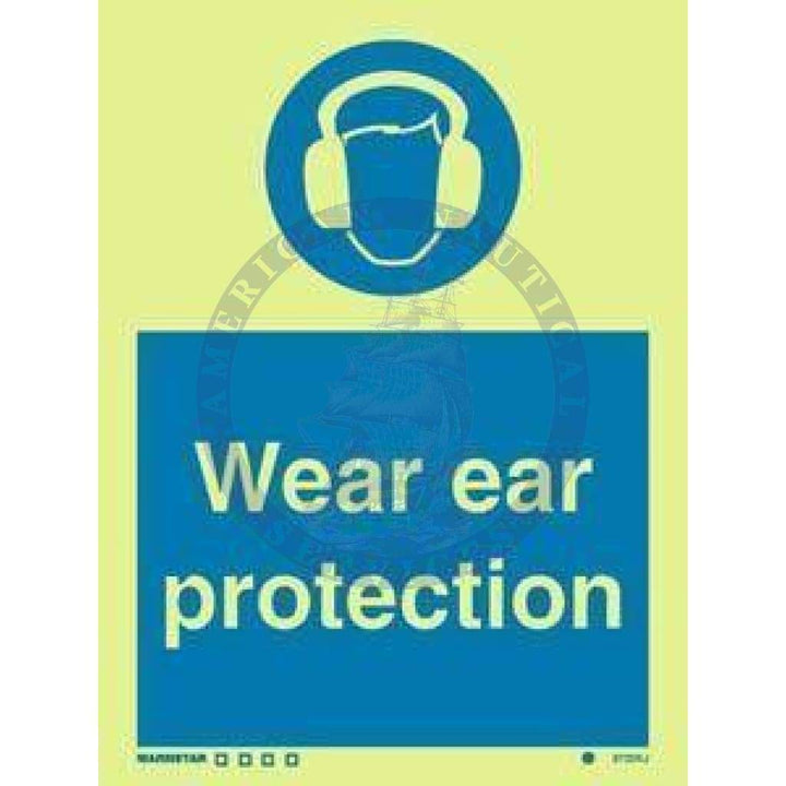 Marine Mandatory Sign: Wear Ear Protection + Symbol - Amnautical