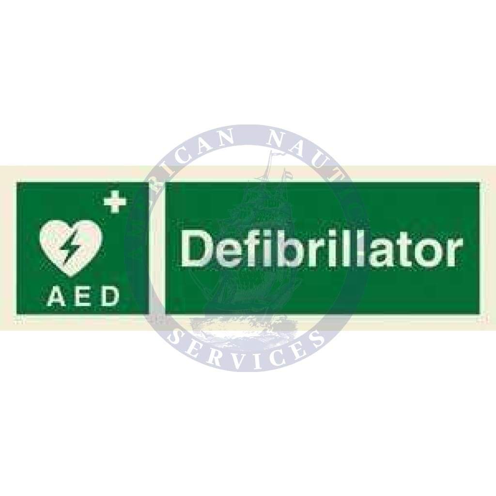 Marine Safety Sign: Defibrillator symbol with text - Amnautical