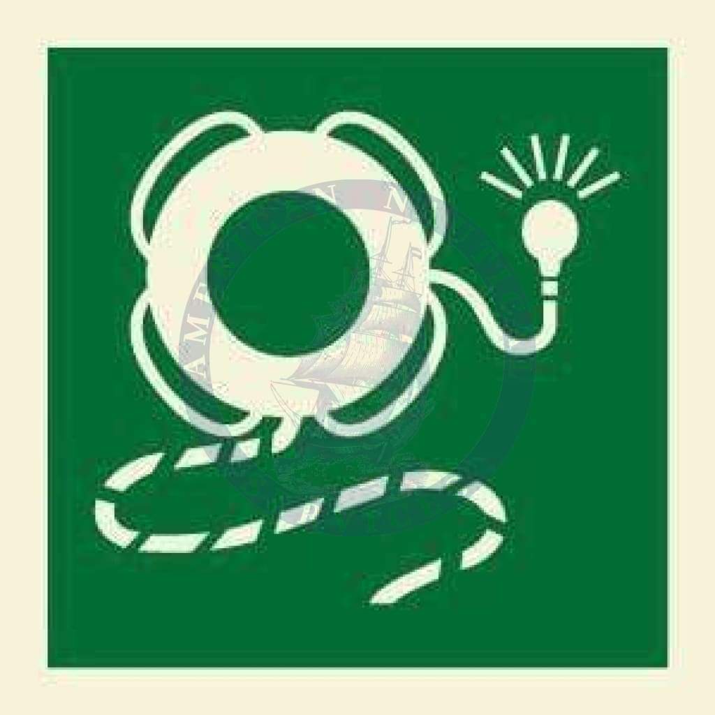 Marine Safety Sign, IMO Life Saving App. Symbol: Lifebuoy with light a ...