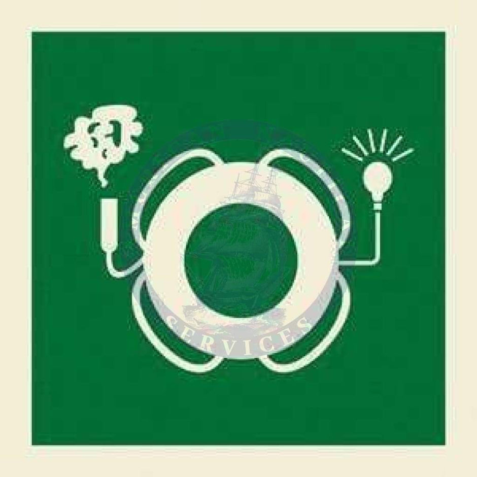 Marine Safety Sign, IMO Life Saving App. Symbol: Lifebuoy with light ...