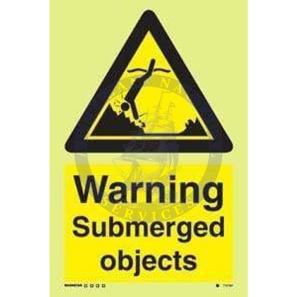 Marine Water Safety Sign: Warning Submerged Objects - Amnautical