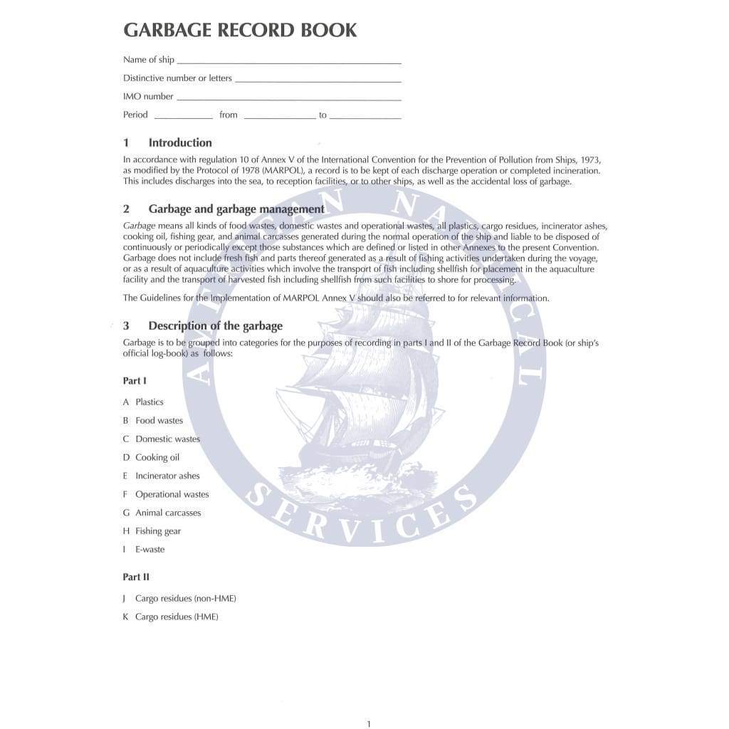MCA Garbage Record Book 3rd Edition - Amnautical