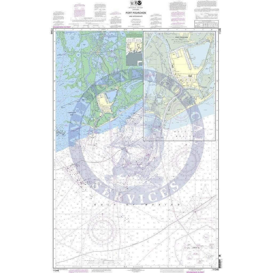 NOAA Nautical Chart 11346: Port Fourchon and Approaches - Amnautical