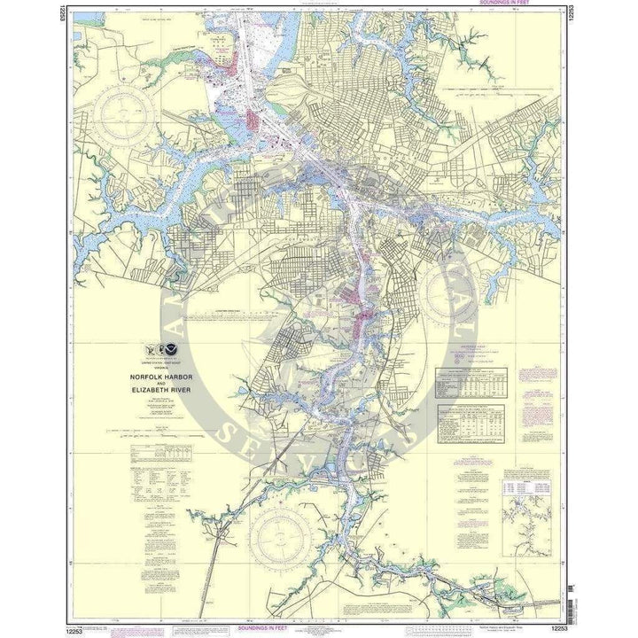 NOAA Nautical Chart 12253: Norfolk Harbor and Elizabeth River - Amnautical