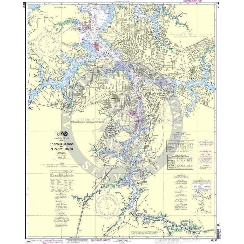 NOAA Nautical Chart 12253: Norfolk Harbor and Elizabeth River - Amnautical