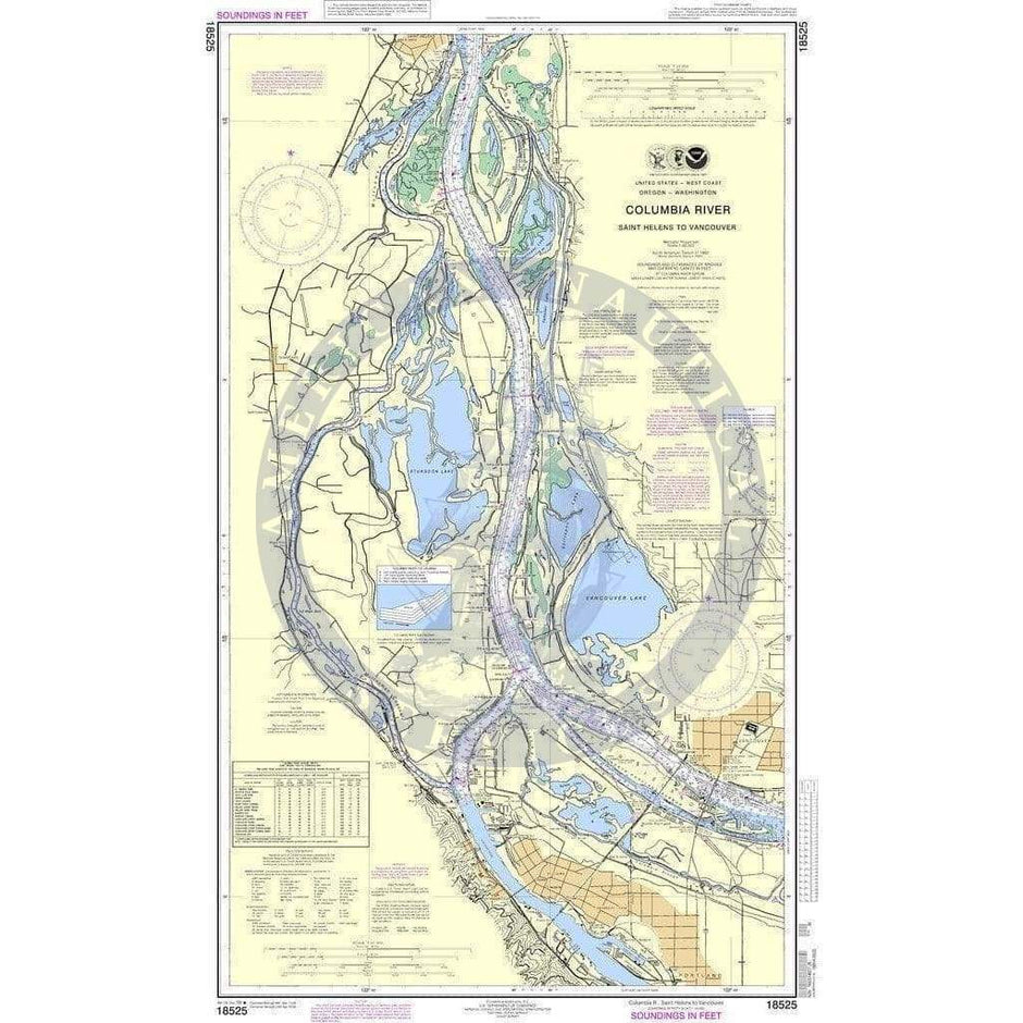 NOAA Nautical Chart 18525: Columbia River Saint Helens to Vancouver ...