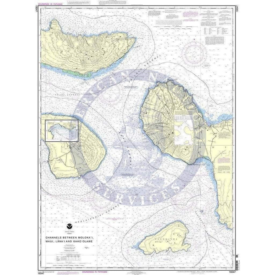 NOAA Nautical Chart 19347: Channels between Molokai, Maui, Lana'i and ...