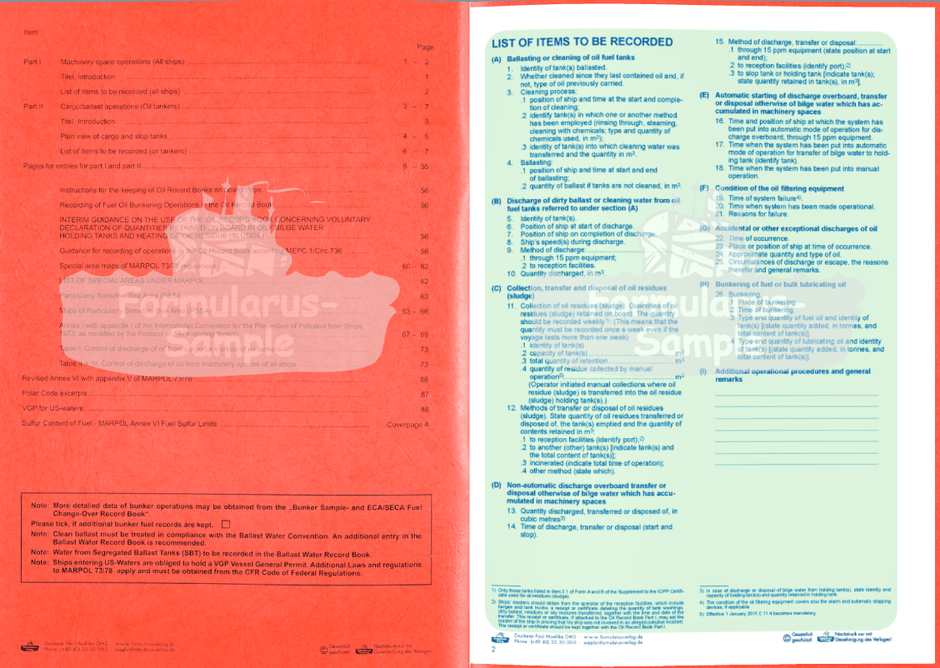 Oil Record Book - MARPOL Annex I - Amnautical