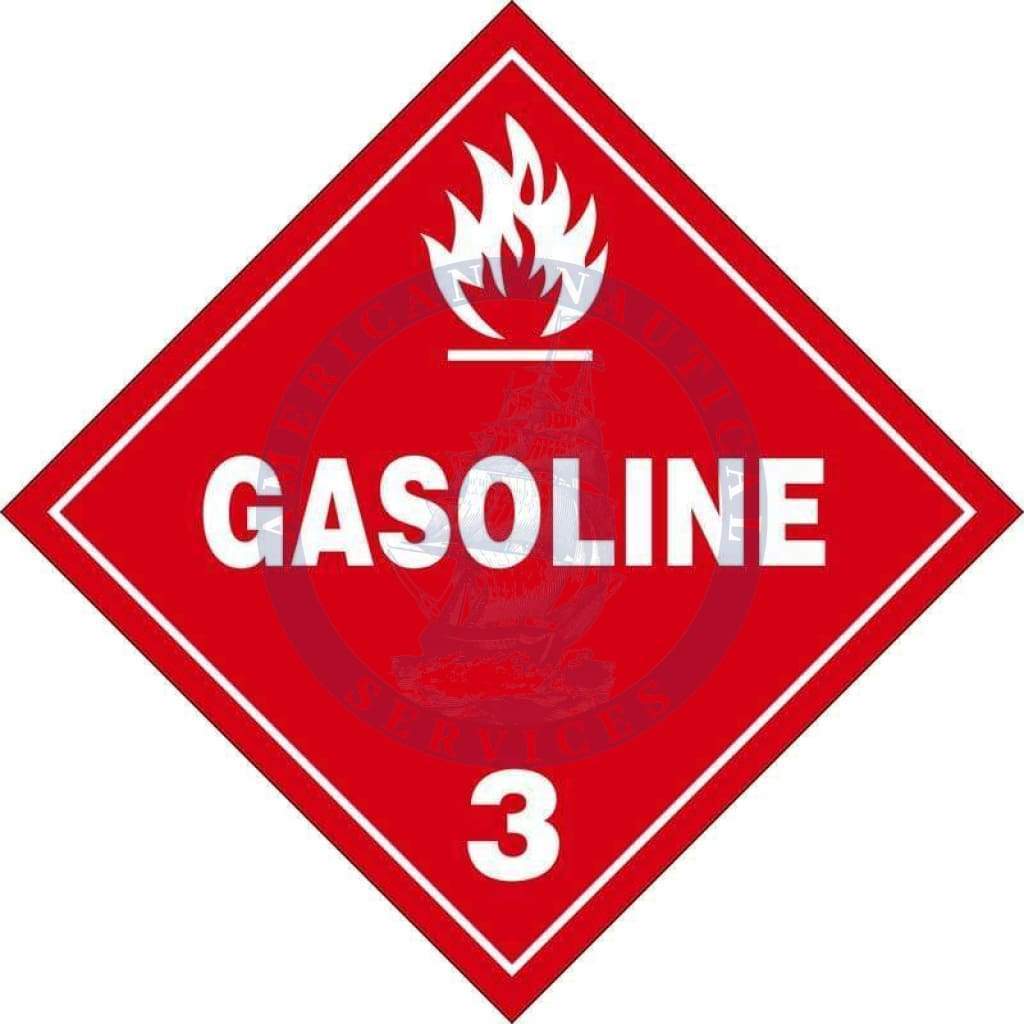 Placard Class 3: Gasoline, Domestic Standard Worded - Amnautical