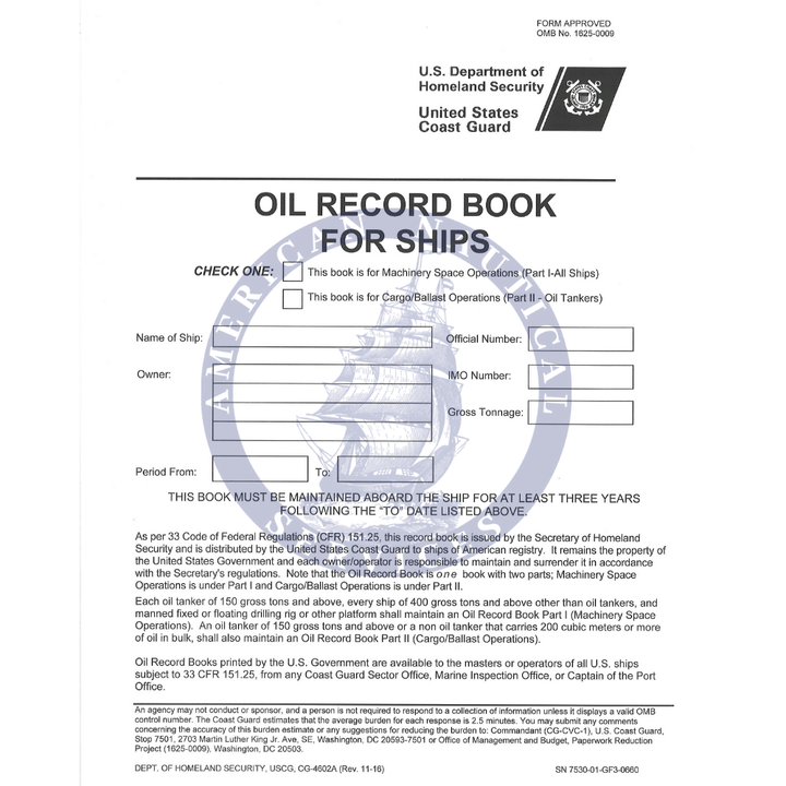 USCG Oil Record Book for Ships - Amnautical